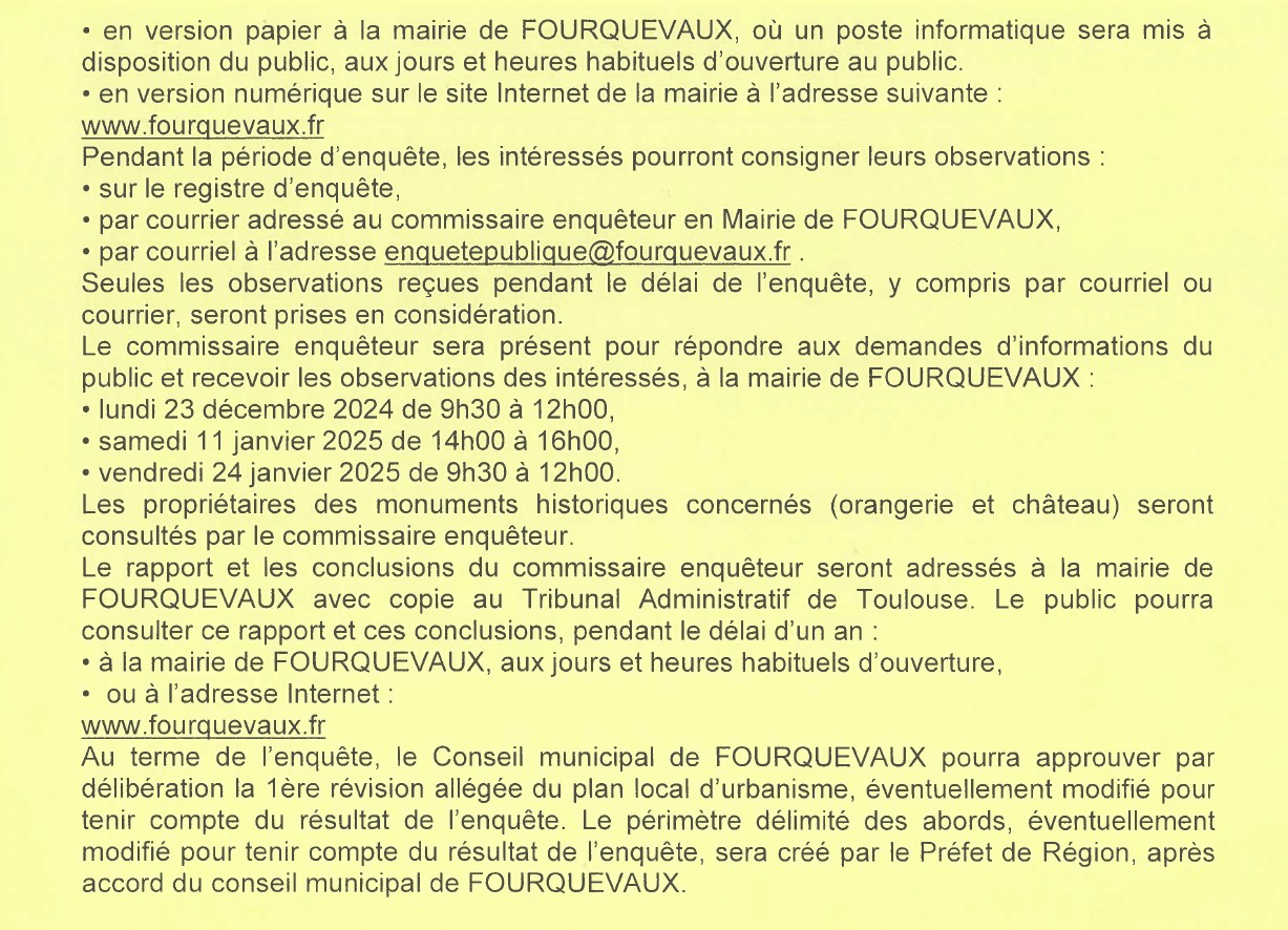 Enquête Publique PLU - Mairie de Fourquevaux